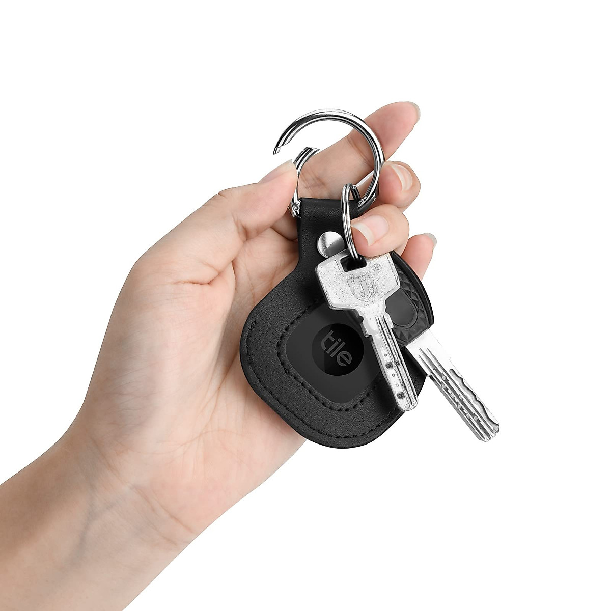 CaSZLUTION Holder Case for Tile Mate 2022 Tracker, Microfiber Leather Sleeve Case Protective Cover with Keychain Compatible with Tile Mate, 1 Pack (Black)