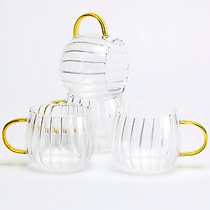 LUATSDAR 14 oz Glass Coffee Mugs Set of 4, Drinking Glasses with Yellow Handle, Clear Glass Cups for Hot or Cold Drinks like Cappuccino, Latte, Cocoa, Milk, Tea