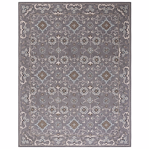SAFAVIEH Blossom Collection Area Rug - 8'9" x 12', Grey, Handmade Wool, Ideal for High Traffic Areas in Living Room, Bedroom (BLM218A)
