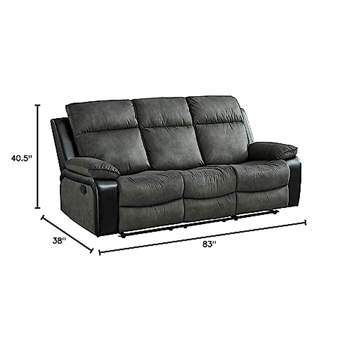 Signature Design by Ashley Woodsway Modern Faux Leather Tufted Reclining Sofa, Gray & Black