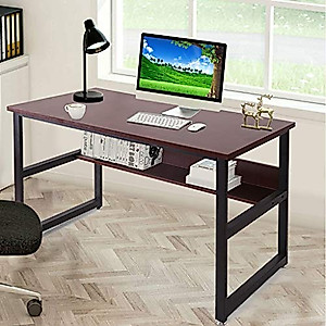 OKBOP Office Writing Desk for Home, 47'' Modern Wood Corner Desk with Storage Shelf, Small Laptop Computer Desk for Small Space, Cheap Student Study Table Notebook Workstation (Wine)