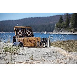 PICNIC TIME Windsor Luxury Wicker Picnic Basket, Deluxe Set for 4, Navy Blue
