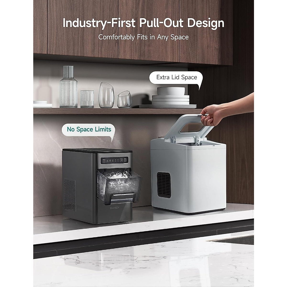HiCOZY Ice Maker Countertop,Ice in 6 Mins, 24 lbs/Day, Portable & Compact Gift with Self-Cleaning,for Apartment/Under Cabinet/Kitchen/Office/Camping/RV/Home Bar(Black Gray)