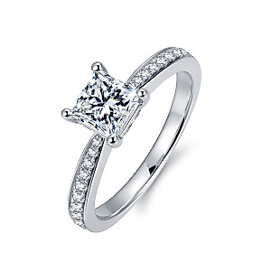 HAFEEZ CENTER True D Color 1 Carat Princess Cut Moissanite Engagement Rings for Women, D Color Silver Moissanite Ring (Moissanite, 5.5)