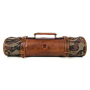Leather Canvas Knife Roll Storage Bag Expandable 10 Pockets Detachable Shoulder Strap Travel-Friendly Chef Knife Case Roll By Aaron Leather Goods (Louisville, Canvas Leather)