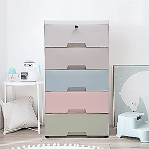 Drawer Chest, Plastic 5-Drawers Dresser Storage Cabinet With Lock, Closet Drawers Tall Vertical Storage Organizer With Wheels For Bedrooms, Living Rooms, Studies, Beauty Stores(Type9 With Lock)