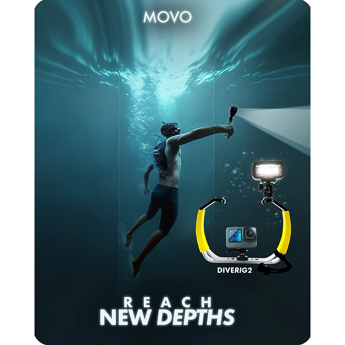Movo DiveRig2 XL Diving Rig Bundle with Waterproof LED Light - Compatible with GoPro HERO, HERO5, HERO6, HERO7, HERO8, HERO9, HERO10 and Waterproof Action Cam - Scuba Accessories for Underwater Camera