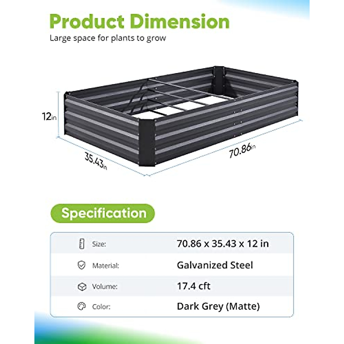 Quictent Galvanized Raised Garden Bed 6x3x1ft Thickened Metal Planter Box Hold 18cft Soil for Vegetables Corner Protector Bottomless Flowers Herbs Backyard Patio Tomato Cage Weed Barrier Included