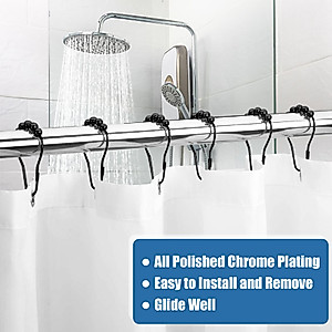 Shower Curtain Rings,Shower Curtain Hooks,Rust Proof Secure Lock Ring Clips for Hanging Bathroom Curtain (Black Pear-Shape)