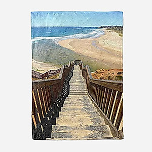 NARBOR Soft Fleece Throw Blanket - Fluffy Microfiber Solid Blankets for Bed and Couch Double/Single Size - 59X79Inch Beach Wooden Stairs Printed Flannel Blanket for Bed, Couch and Sofa