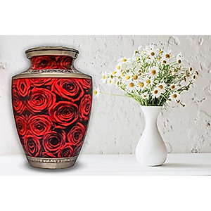 Crimson Rose Cremation Urn for Human Ashes Adult Large up to 220cu Handcrafted Aluminuim Metal Decorative Urn Rose Cremation Urn (Large)