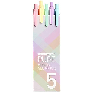 Lanxivi Kaco Pure Retractable Gel Ink Pens, Black Ink Refills 0.5mm Extra Fine Point 5-Pack, Macarons Color Barrel