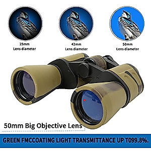 Binoculars for Adults 20x50 High Power Military Binoculars for Adults and Kids with Low Light Night Vision,Compact Waterproof Bird Watching Travel Hunting Stargazing BAK-4 Prism FMC Lens(Brown-1