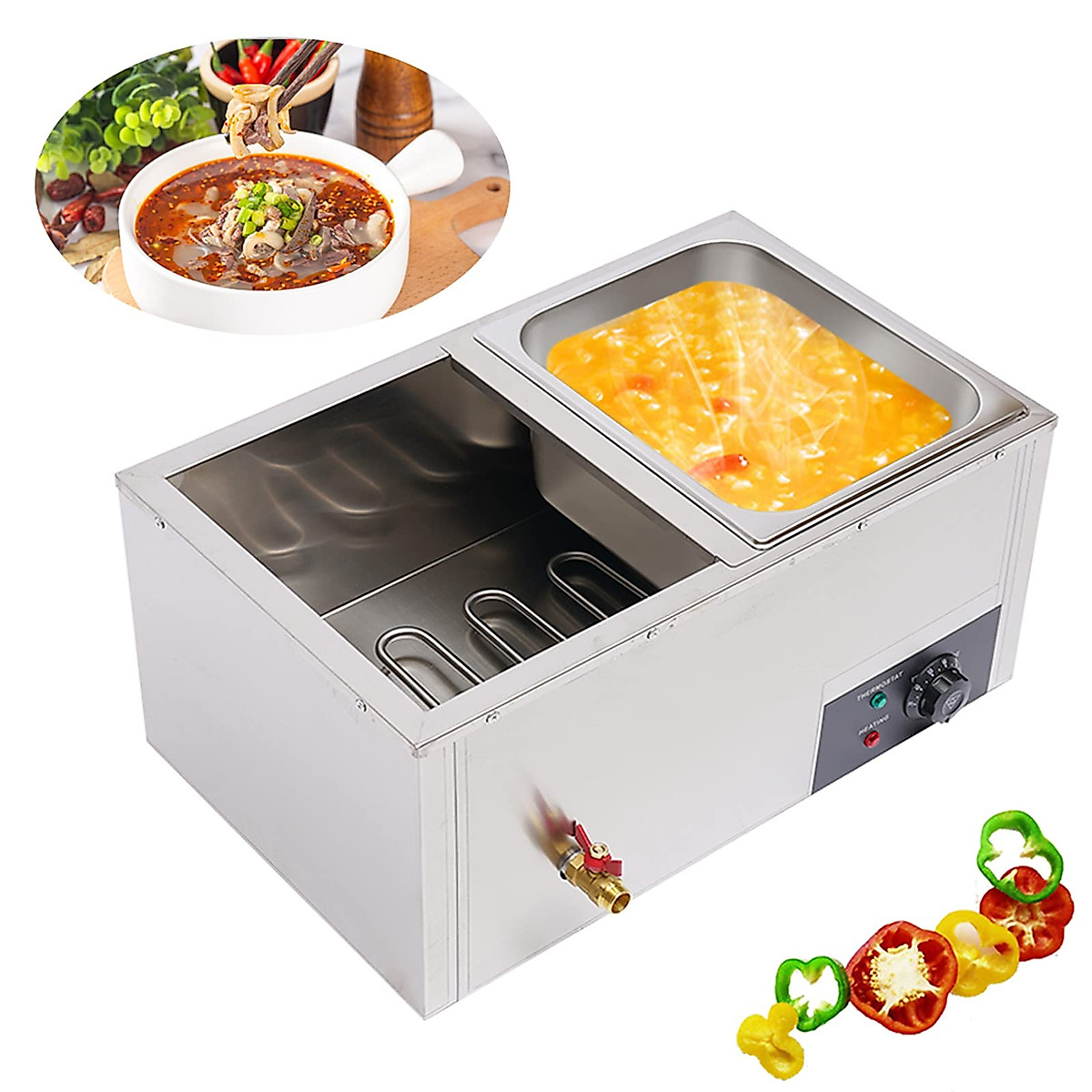 110V 2-Pan Commercial Food Warmer,850W Electric Steam Table Adjustable Temperature,Professional Stainless Steel Buffet Bain Equipment for Catering Restaurant