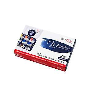 Rosa Gallery Professional Watercolor Paint Set, 12 Water Colors of 2.5 ml, High Lightfastness Paints Kit for Artists, Adult, Lightweight and Portable Metal Case