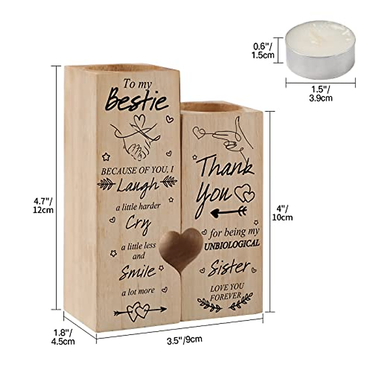 Double Sided Printing Candle Holders Bestie Gifts for Women for Sister from Sister Friendship Gift for Valentine's Day Birthday Christmas