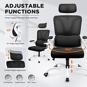 Soontrans Black Ergonomic Office Chair with Lumbar Support Pillow, Mesh Office Chair with Headrest & Adjustable Arms, Rocking Office Desk Chair, Comfortable Ergonomic Chair, Ergo Chair