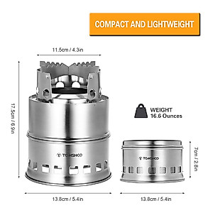 TOM SHOO Camping Stove Camp Wood Stove Portable Foldable Stainless Steel Burning Backpacking Stove for Outdoor Hiking Picnic BBQ