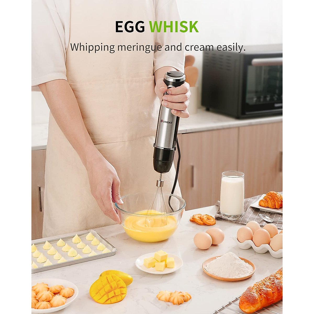 LIMENT 5-in-1 Multi-Purpose Hand Blender, 20-Speed Immersion Blender, Heavy Duty & Low-Noise DC Motor, With Food Chopper, Whisk, Milk Frother, Mixing Beaker, BPA-Free