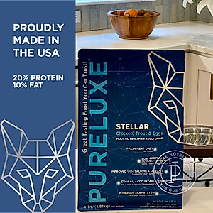PURELUXE Grain and Gluten Free Dog Food, Stellar Elite Nutrition, Chicken, Trout, and Eggs, for Adult and Senior Dogs, Made in The USA, 4lbs