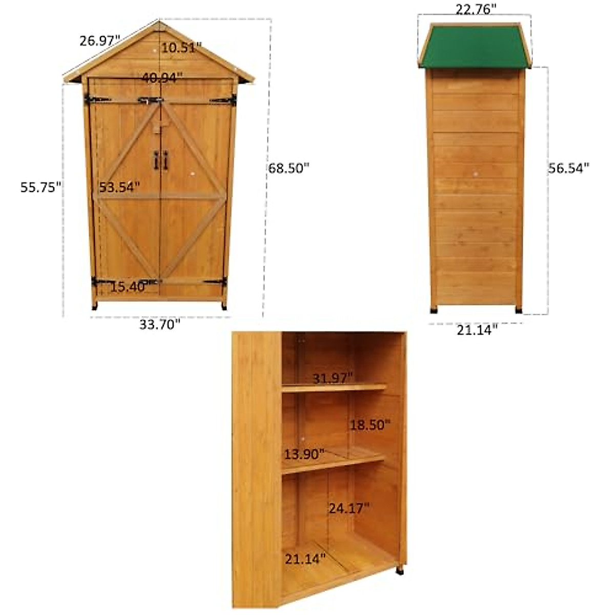 Livavege Outdoor Storage Cabinet with Workstation - Wooden Garden Shed with 3 Shelves and Lockable Door, Outside Waterproof Tool Storage Shed for Patio Furniture, Backyard, Lawn, Meadow, Farmland