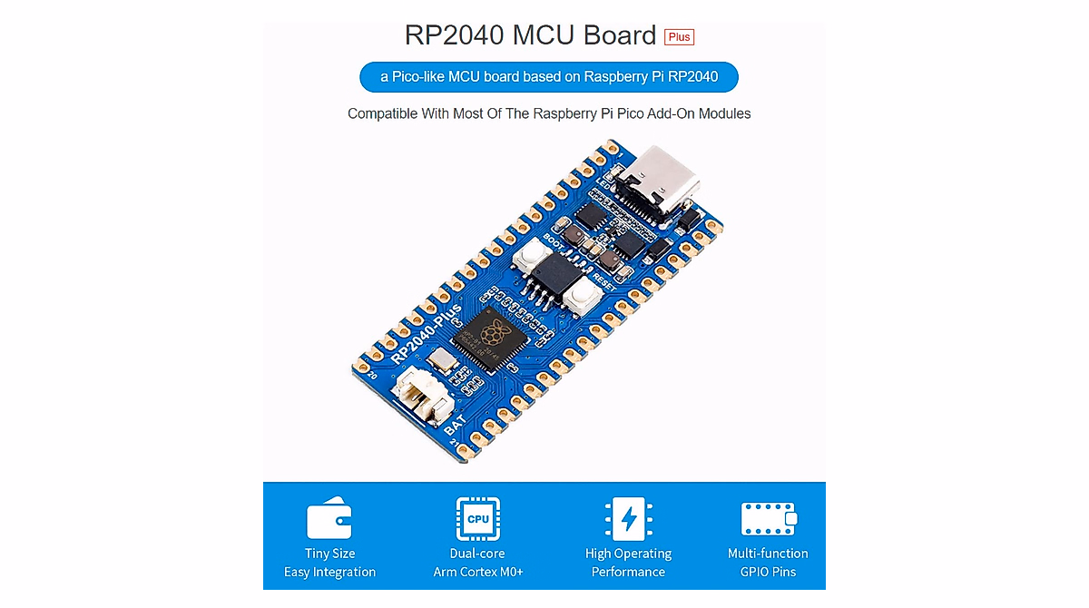 waveshare RP2040-Plus Board with Pre-Soldered Header, Pico-Like MCU Board Based on Raspberry Pi ...