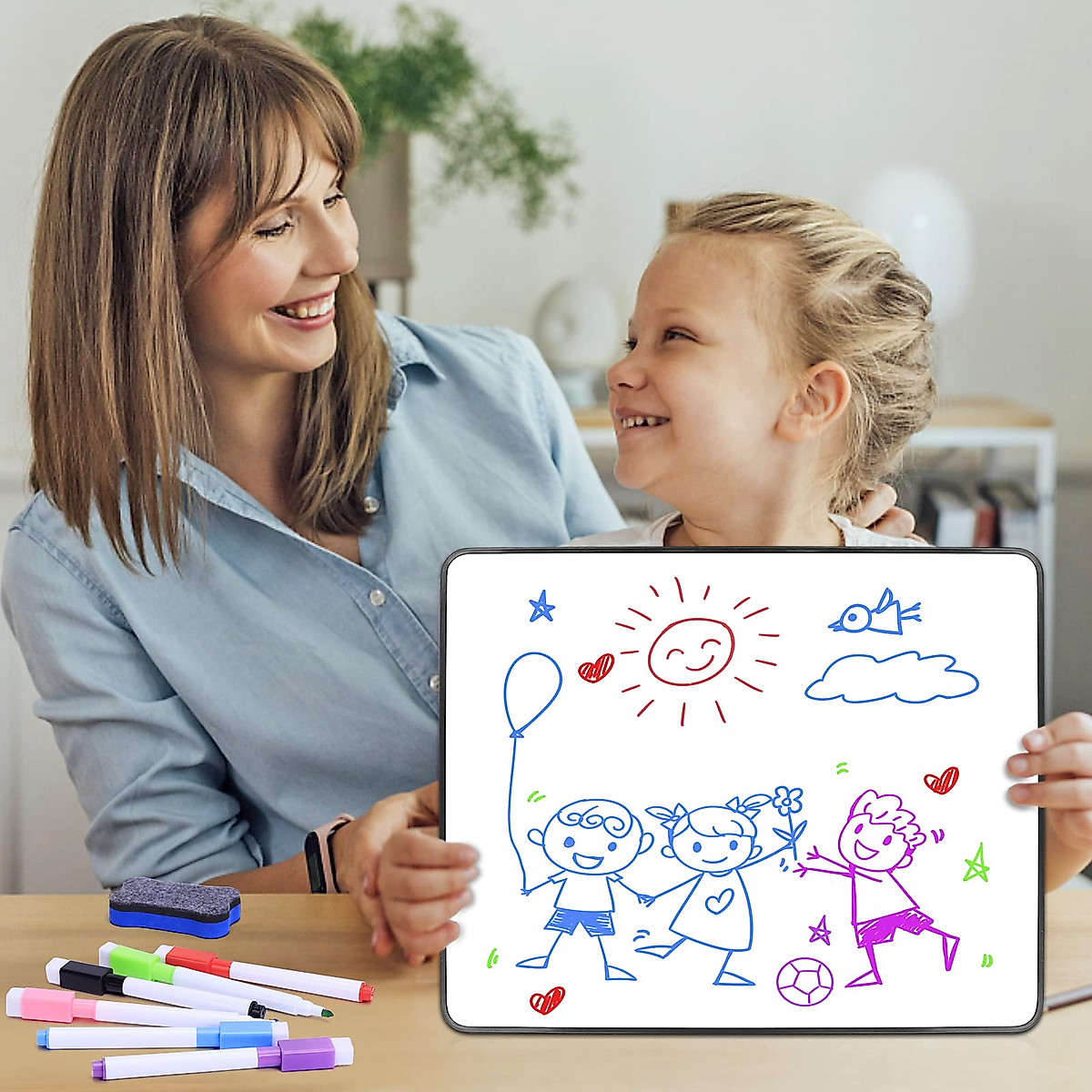 White Board Dry Erase - 14" X 11"，Dry Erase Board，Small White Board with 6 Markers（Double Sided Whiteboard）