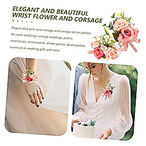 VOSAREA 1set Wrist Flowers and Corsages Finger Ring Bracelet Garland Decor Prom Bracelet Corsage Wrist Band Boutonniere Brooch Pin Corsage Wristlet Wedding Bride Wrist Corsage Pink Wreath