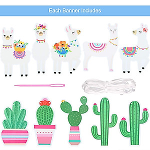 Boao 3 Pcs Llama Party Supplies Llama Cactus Banner Garland Llama Party Decoration Cactus Banner for Mexican Fiesta Llama Themed Birthday Graduation Cinco de Mayo Hawaiian Party Supplies