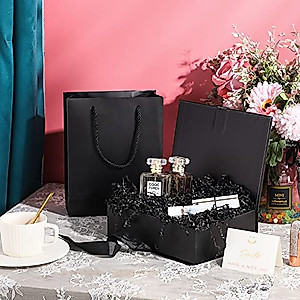 Zonon Luxury Gift Box with Lids Changeable Ribbon, Paper Bags, a Greeting Card and Tissue Paper Luxury Packaging Box Set for Weddings, Graduations, Birthdays, Anniversaries (Black, 9 x 7 x 3 Inch)