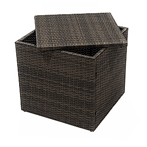 D&F Design Jackson Indoor & Outdoor PE Wicker Cube Side Table with Storage, Patio Resin Rattan End Table Square Container for Furniture Covers, Toys and Gardening Tools Grey
