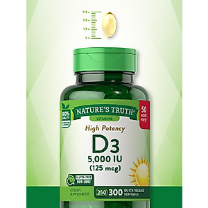 Vitamin D3 5000 IU | 300 Softgels | High Potency Vitamin D | Non-GMO and Gluten Free Supplement | by Nature's Truth