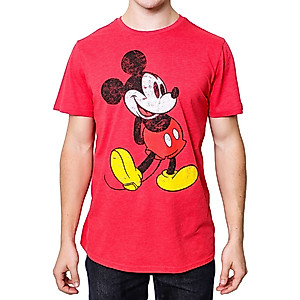 Disney Mickey Mouse Classic Distressed Standing T-Shirt(LG, Heather Red)
