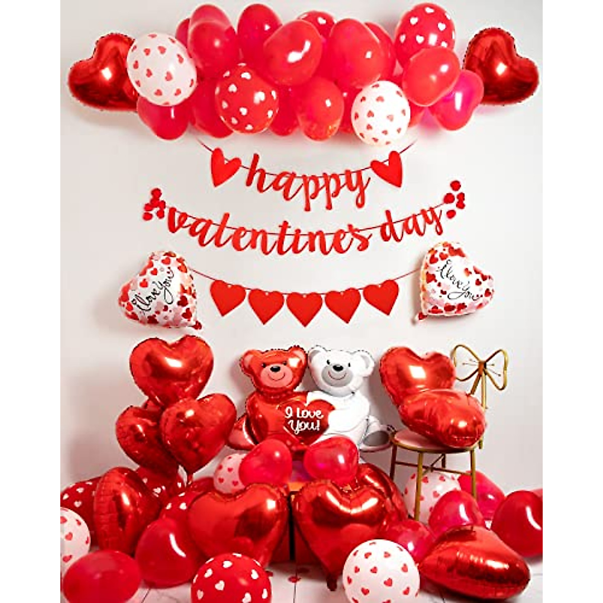 Youthor Happy Valentines Day Banner- Red Glitter, Valentine Day Decorations, Heart Decorations, Mantel Decor Valentines, Valentine Decor, Valentines Day Banner, Conversation Hearts Decorations