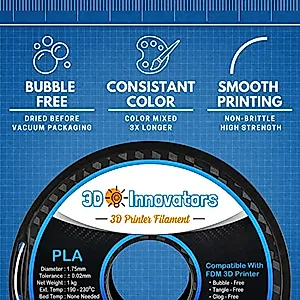3D Innovators 3D Printer PLA Filament, 1.75mm, 1KG/2.2LB, Dimensional Accuracy +/- 0.02 mm (Real White) (Works with Lithophanes)
