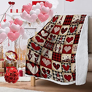 Sherpa Throw Blanket Red Buffalo Plaid,Soft Cozy Blankets Love Gnome Mother's Day,Romantic Thick Reversible Fleece Flannel Plush Microfiber Throws for Couch Bed Sofa Wedding