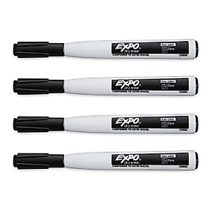 Expo Magnetic Dry Erase Markers with Eraser, Fine Tip, Black, 4 Count