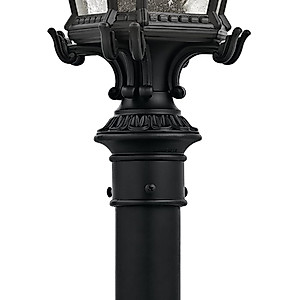 Kichler Tournai 27" Outdoor Post Light in Textured Black, 3-Light Exterior Light Fixture with Clear Seeded Glass, (27" H x 11.75" W), 9558BKT