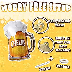 OMG Party Factory - Cheers and Beers Mug Birthday Party Decoration Balloons | Mylar Foil Helium Ballons for Happy Bday Celebration of Any Age or Year (CHEERS BEER MUG)