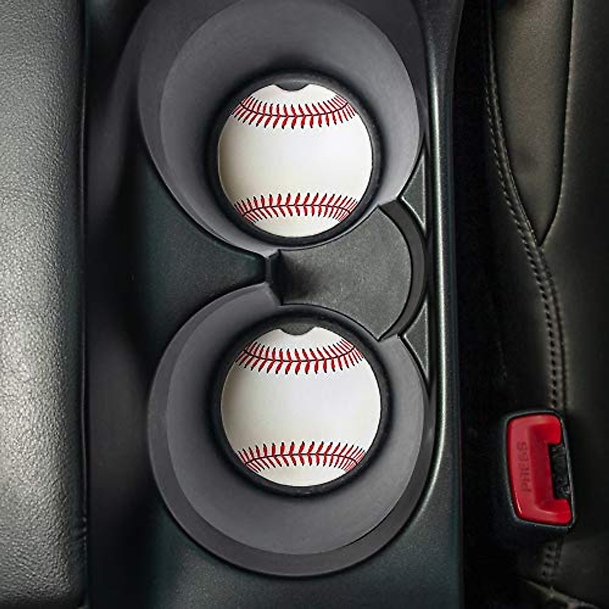 Baseball Car Coasters for drinks - Set of 2 | Perfect Car Accessories with absorbent coasters. Car Coaster measures 2.56 inches with rubber backing.