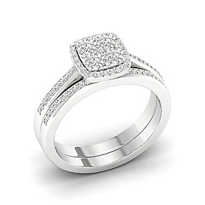 Auriga Fine Jewelry 1/4cttw Diamond Engagement Ring and Wedding Band Bridal Set Sterling Silver (Color H-I, Clarity I2) for Women