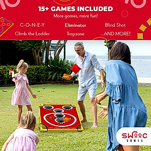 SWOOC Games - Coney Island Toss - Arcade Style Cornhole Board Set w/Carrying Case & 15+ Games - Corn Hole Games for Adults - Kids Bean Bag Toss Game - Kids Cornhole Set with Bags - Outdoor Yard Games