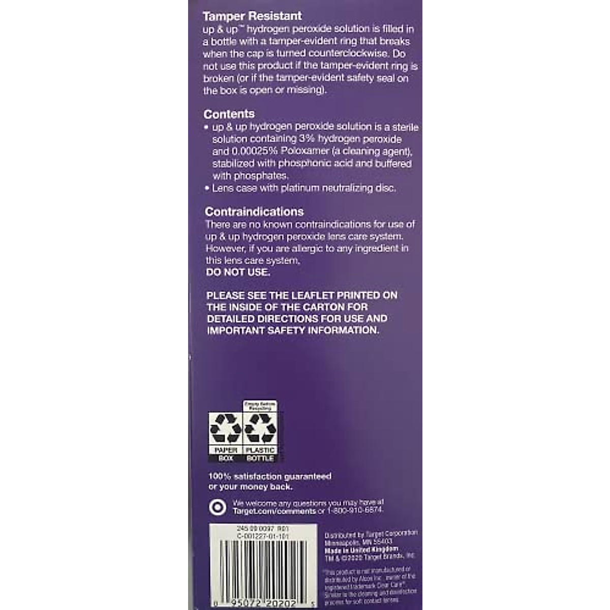 Up&Up Cleaning and Disinfecting Lens Care system 3% Hydrogen Peroxide Solution 2x12 Fl Oz Includes 2 Contact Cases