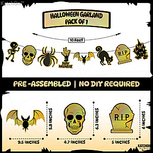KatchOn, Iridescent Black and Gold Halloween Garland - Huge 10 Feet, No DIY | Black Garland Halloween Decor for Halloween Decorations Indoor | Halloween Skull Garland for Halloween Party Decorations