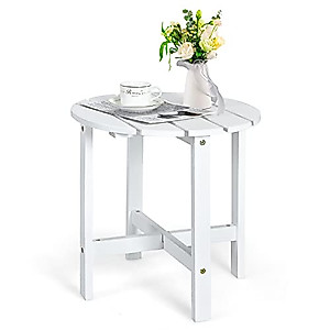 RELAX4LIFE 18” Outdoor Side Table - Solid Wood Patio Side Table w/Stable Construction, Weather Resistant, Small Round Table for Patio, Garden, Lawn, Backyard, Balcony, Small Patio Table (1, White)