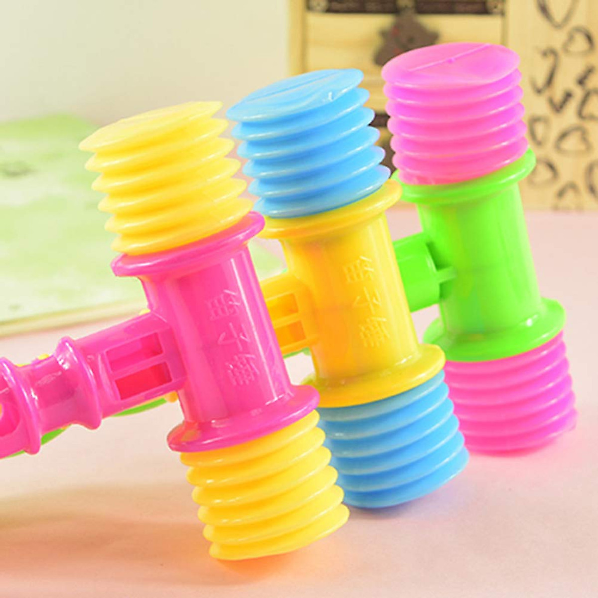 NUOBESTY 12pcs Hammer Pounding Toy Plastic Gavel Squeaky Toy Carnival Hammer with Whistle Music Sound Toys for Birthday April Fools Day Jokes Party Supplies