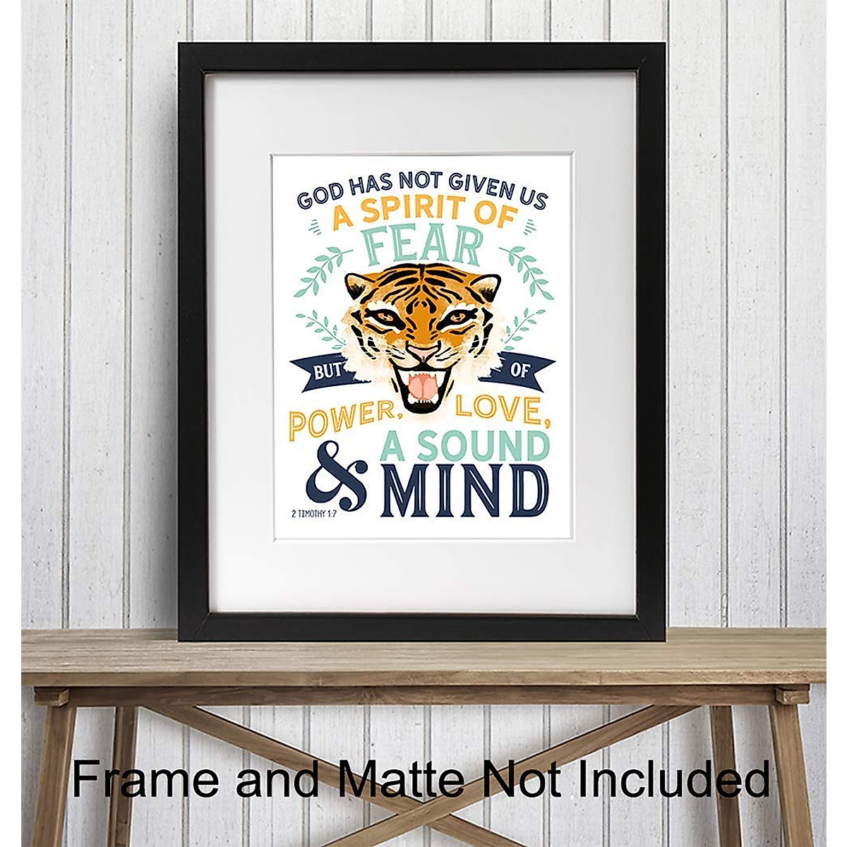 Motivational Inspirational Quote Religious Bible Verse Wall Art - Christian Scripture Tiger Wall Decor for Home, Sunday School, Kids, Boys Bedroom, Living Room, Church - Jungle Animal Catholic Gifts