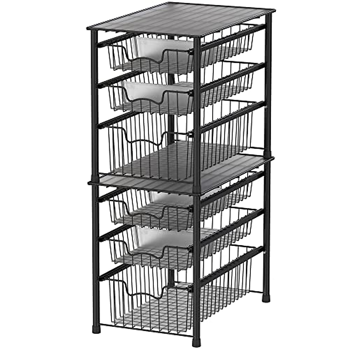 Simple Houseware 3-Tier Stackable Sliding Basket Storage Organizer Drawer for Bathroom and Kitchen, Black