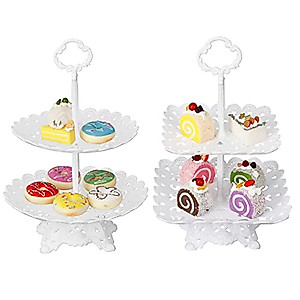 2 Tier Plastic Cupcake Stand, 2 Tier Serving Tray, Dessert Stands, Tea Party Supplies, Party Table Decoration, Dessert Display Stands, Cookie Trays for Parties, 2 Pack