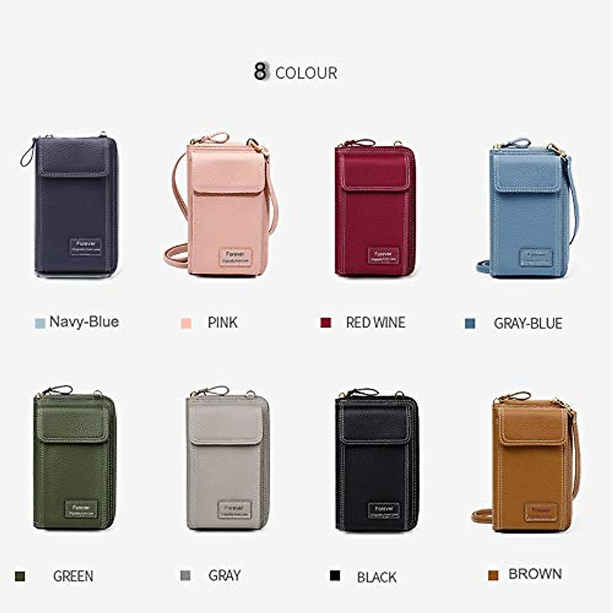 FFpaw Small Cellphone Shoulder Bag Lightweight Leather Crossbody Phone Purse RFID Blocking Card Holder Wallet Handbag for Women(Gray)